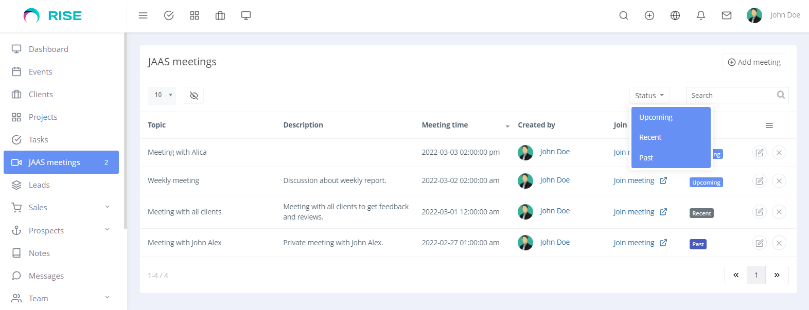 JAAS (Jitsi as a Service or 8x8) Integration for RISE CRM by ClassicCompiler